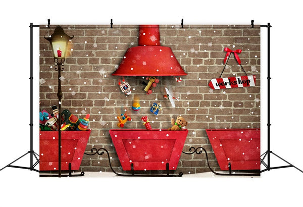 Christmas Background Backdrops Santa's Workshop Gift Distribution Back