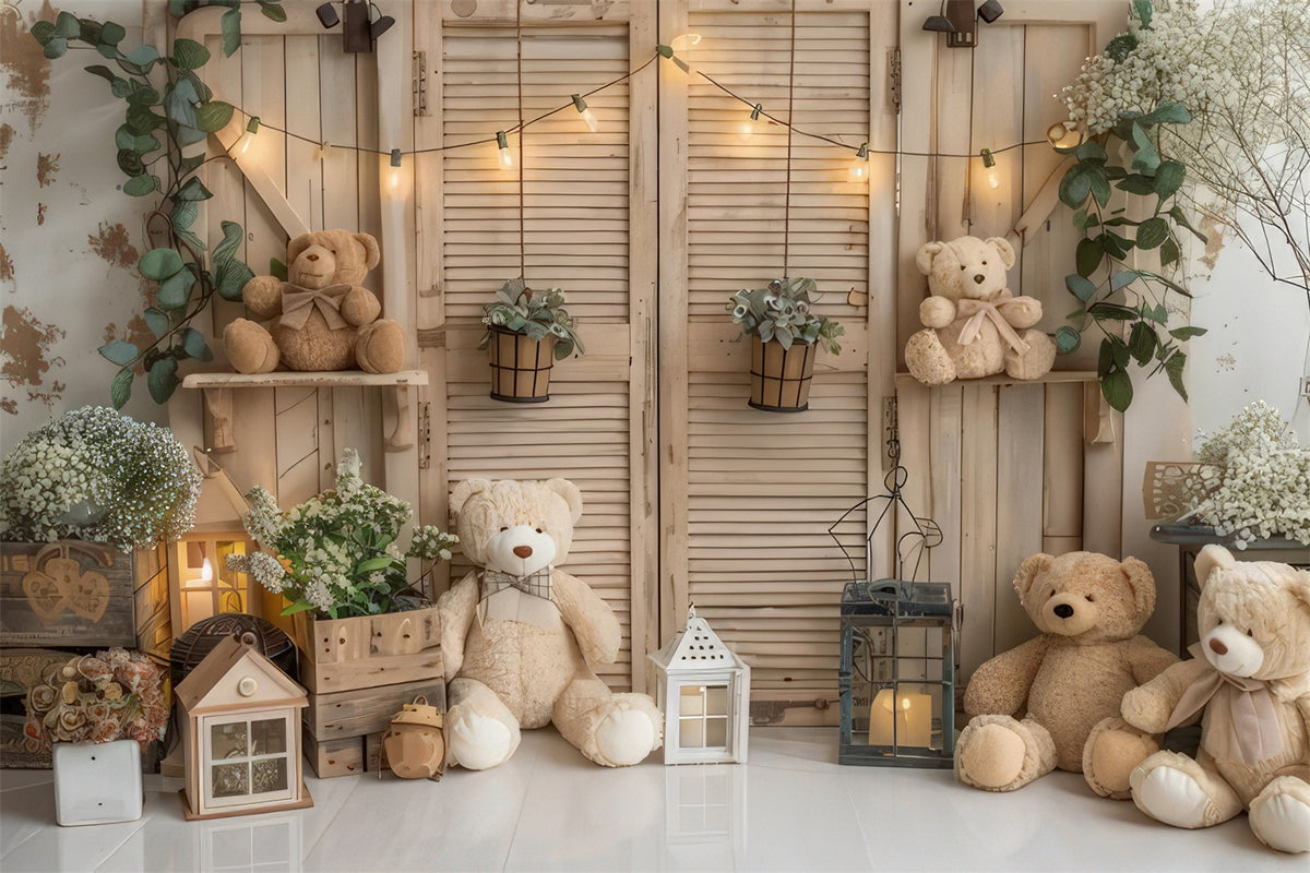 Cozy Boho Teddy Bears Rustic Room Backdrop BRP10-89 – Dbackdrop