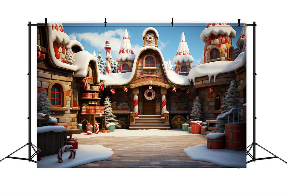 Christmas Backdrop Ideas Santa's Workshop Sweet Treat Factory Backdrop