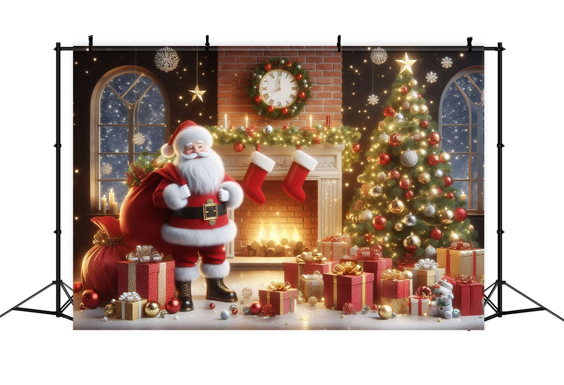 Christmas Fireplace Backdrop Santa Present Sack Holiday Backdrop BRP11