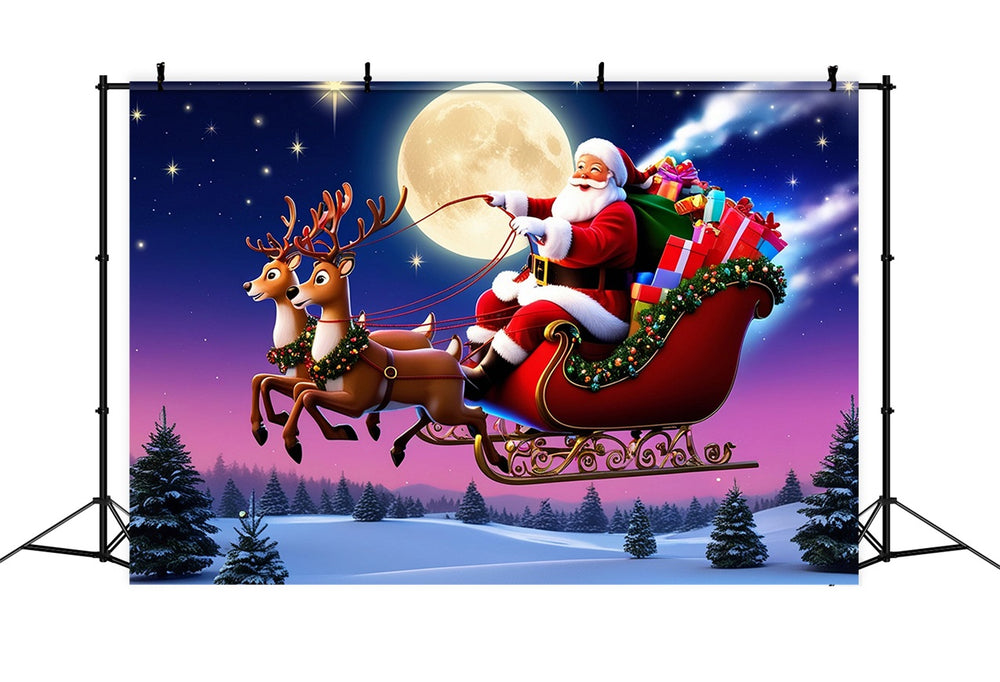 Christmas Picture Backdrop Santa's Moonlit Sleigh Ride Backdrop BRP11-