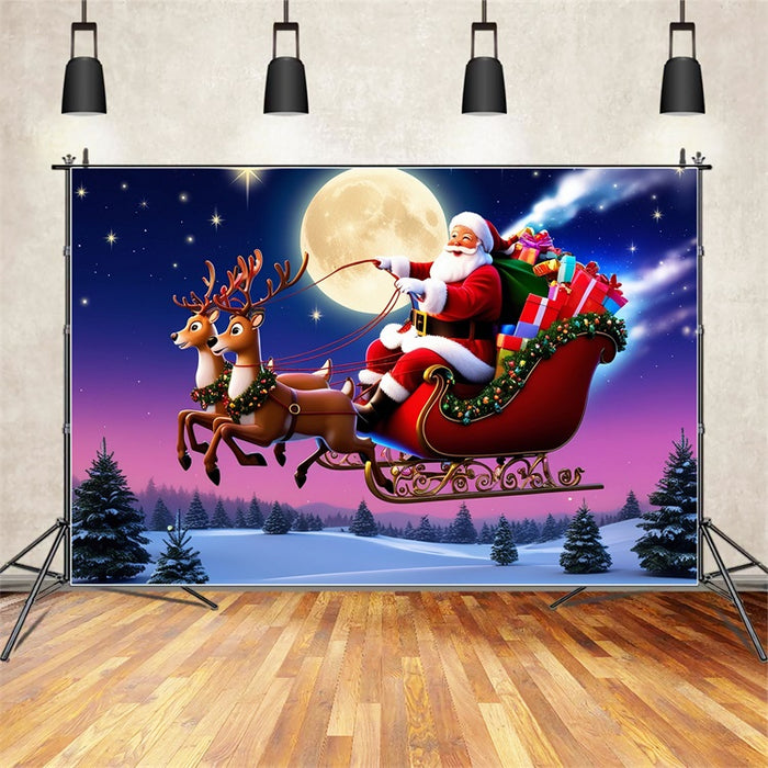 Christmas Picture Backdrop Santa's Moonlit Sleigh Ride Backdrop BRP11-