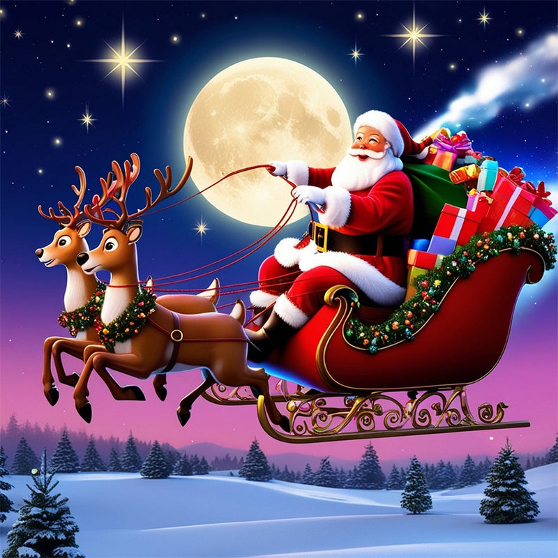 Christmas Picture Backdrop Santa's Moonlit Sleigh Ride Backdrop BRP11-