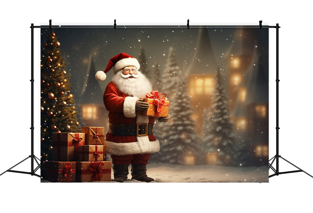 Christmas Photography Backdrops Santa Gift Snowy Wonderland Backdrop B