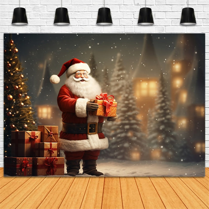 Christmas Photography Backdrops Santa Gift Snowy Wonderland Backdrop B