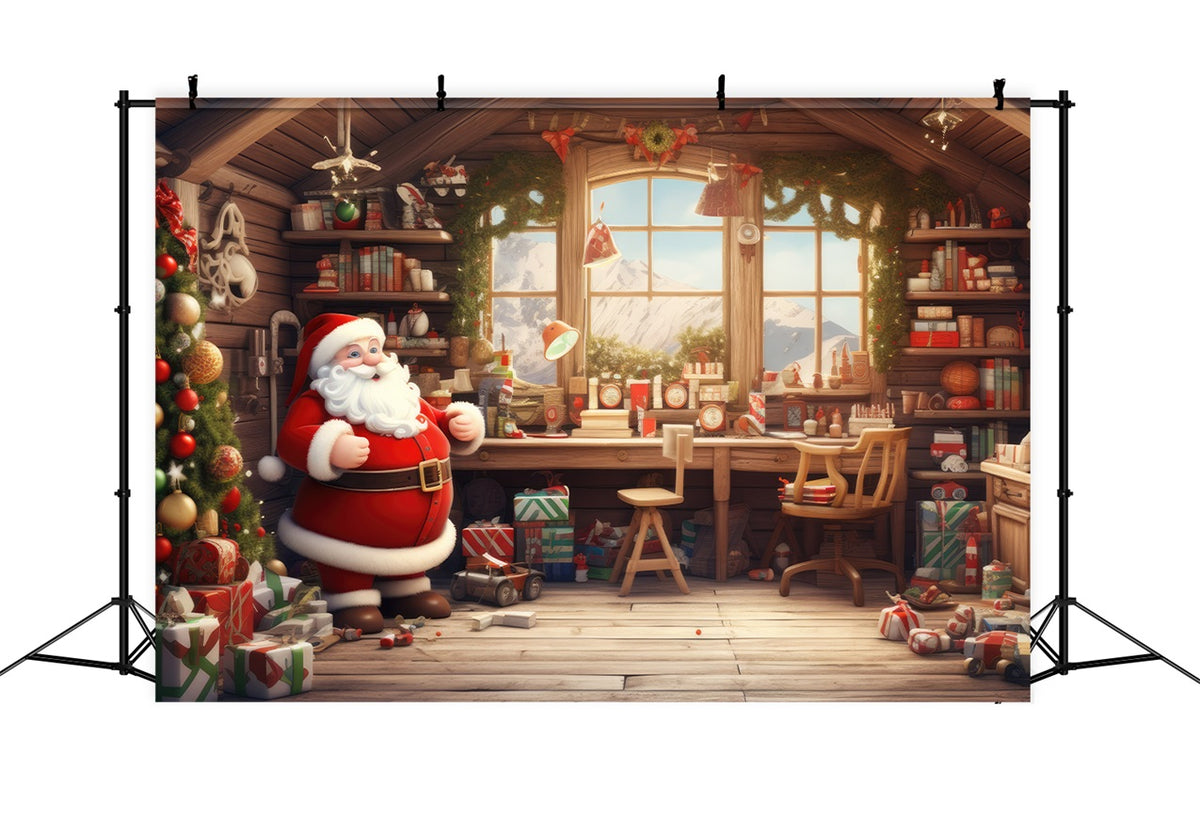 Christmas Window Backdrop Santa's Workshop Gifts Backdrop BRP11-117