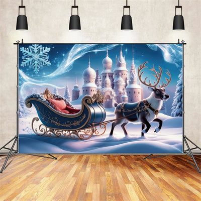 Christmas Picture Backdrops Wonderland Castle Sleigh Reindeer Backdrop