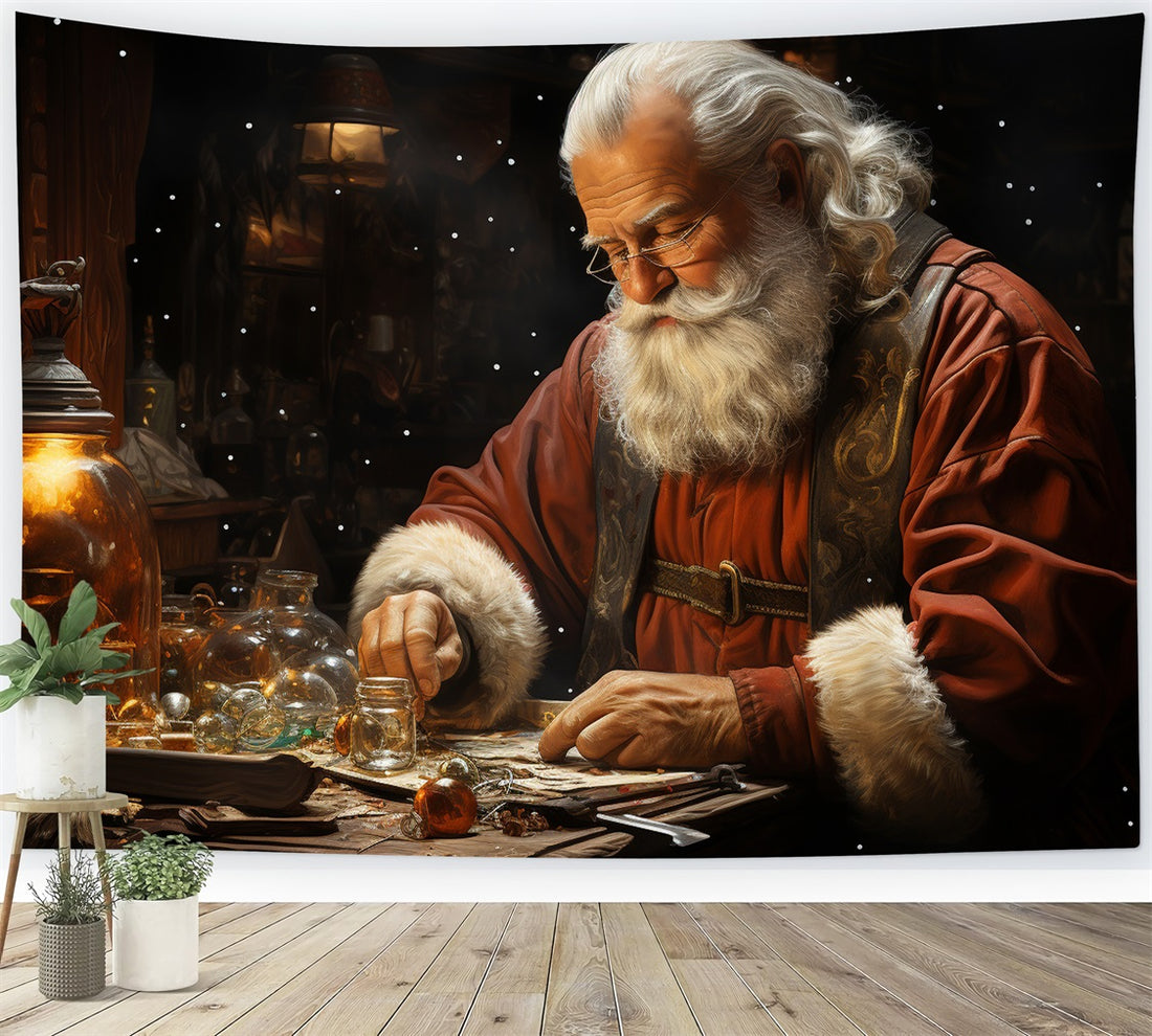 Christmas Scene Backdrop Santa Handcrafted Ornaments Backdrop BRP11-13