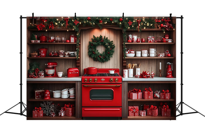 Photography Christmas Backdrop Red Oven Kitchen Decor Backdrop BRP11-1