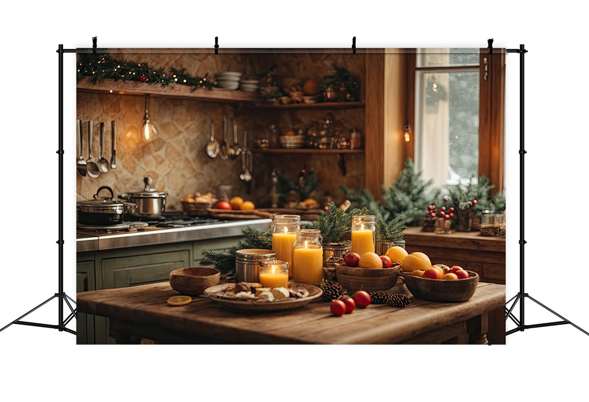 Backdrops For Christmas Kitchen Candles Pine Greenery Backdrop BRP11-1