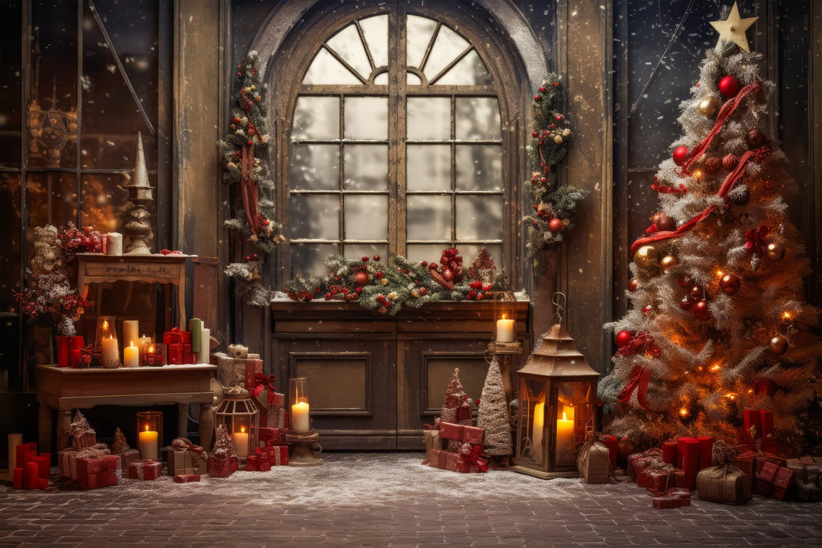 Christmas Window Backdrop Wreath Tree Decor Backdrop BRP11-210 – Dbackdrop