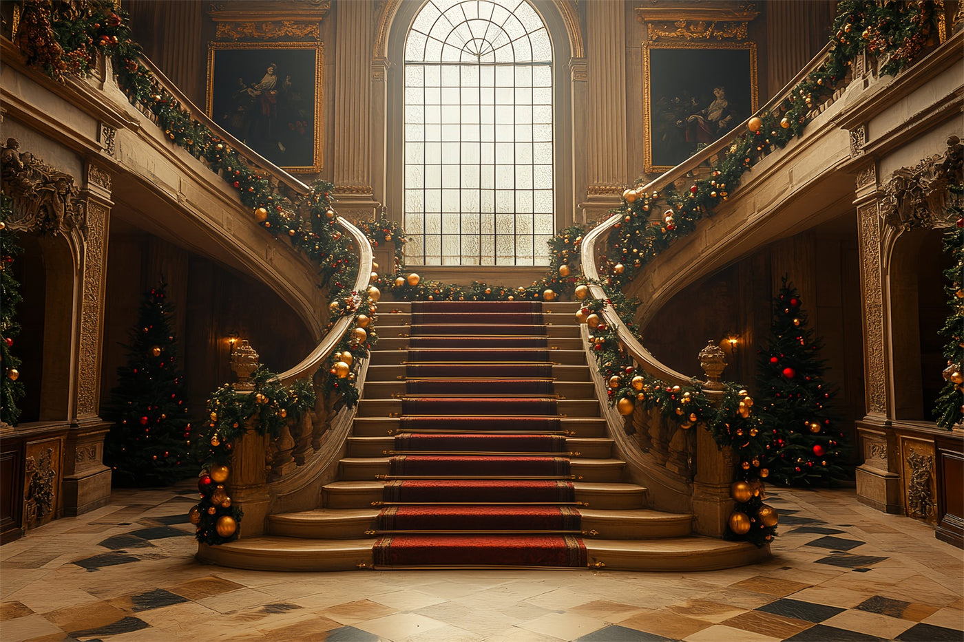 Christmas Backdrop Grand Spiral Staircase Celebration Backdrop BRP11-2