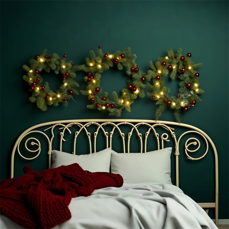 Christmas Headboard Photography Backdrop Minimalist Wreath Bedroom Bac