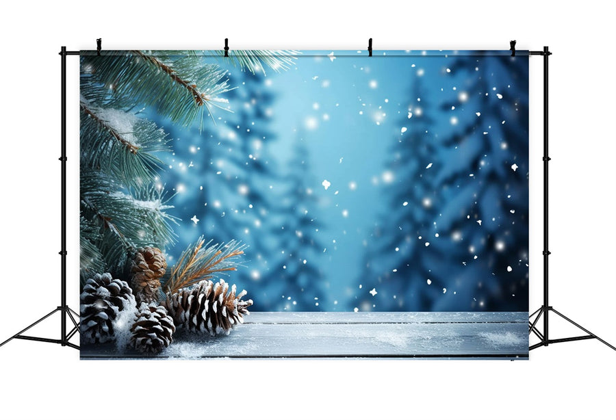Winter Backdrop Photography Snowy Pinecones Branches Backdrop BRP11-27