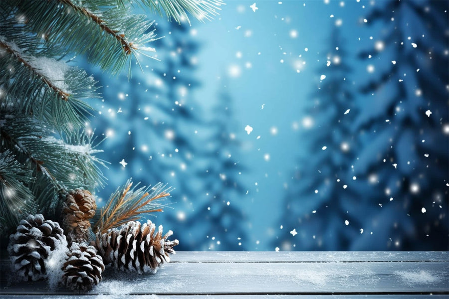 Winter Backdrop Photography Snowy Pinecones Branches Backdrop BRP11-27