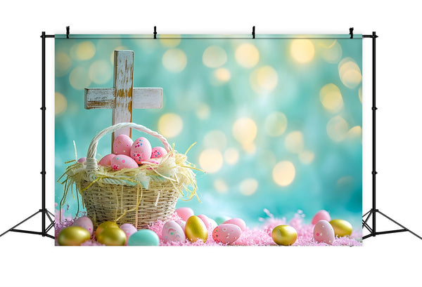 Easter Egg Hunt Backdrop Basket Wooden Cross Backdrop BRP11-332