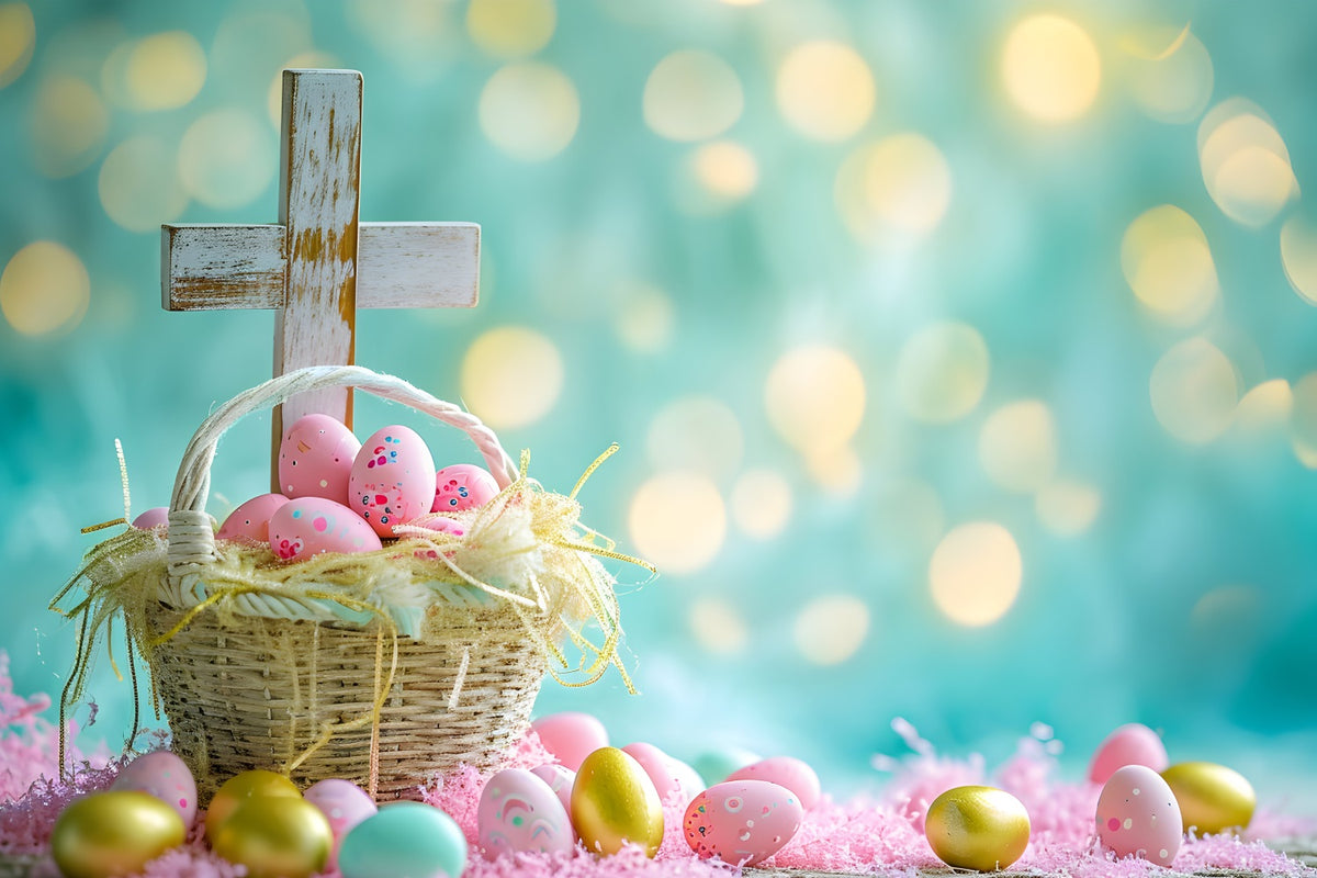 Easter Egg Hunt Backdrop Basket Wooden Cross Backdrop BRP11-332
