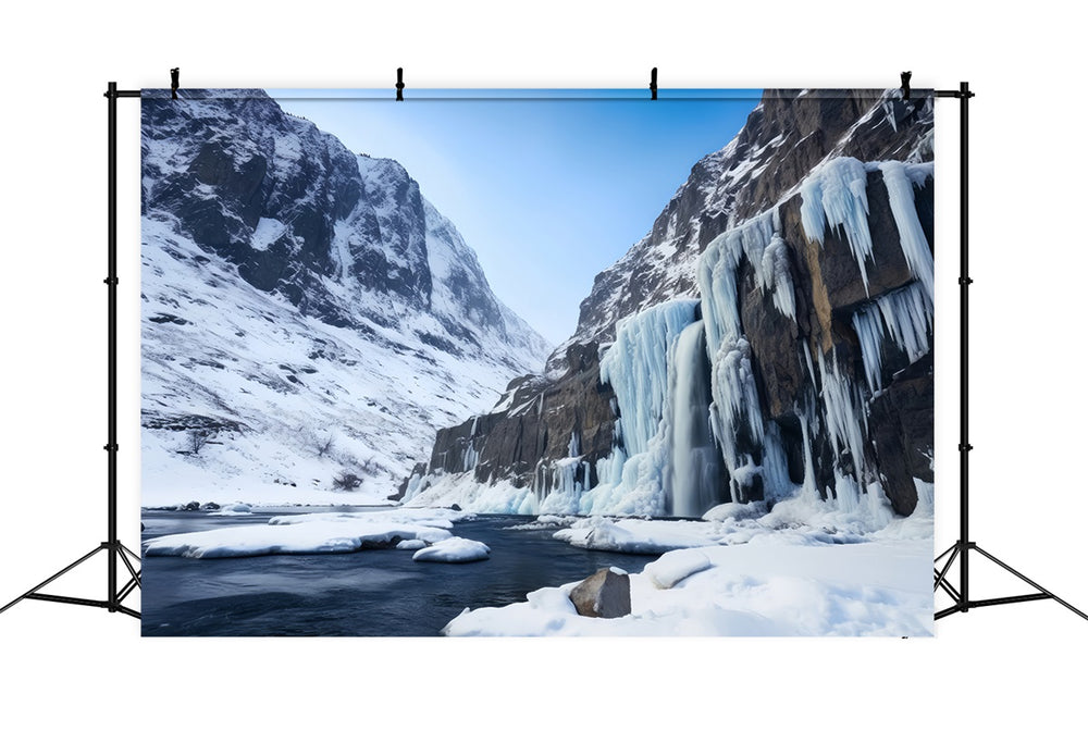 Winter Scene Backdrops Majestic Ice-Covered Waterfall Backdrop BRP11-3