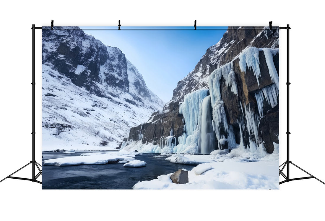 Winter Scene Backdrops Majestic Ice-Covered Waterfall Backdrop BRP11-3