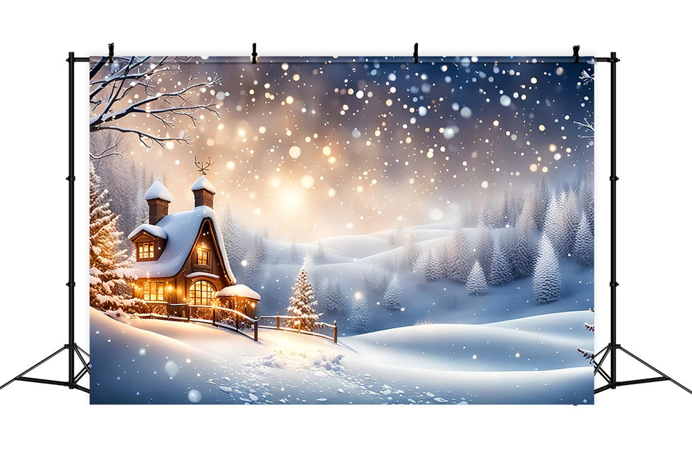 Winter Backdrop Ideas Cottage Nestled Snowy Landscape Backdrop BRP11-3