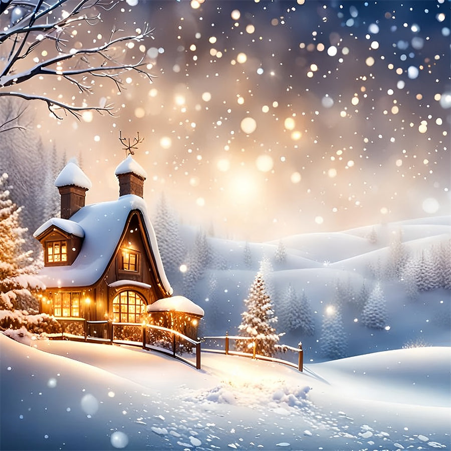 Winter Backdrop Ideas Cottage Nestled Snowy Landscape Backdrop BRP11-3