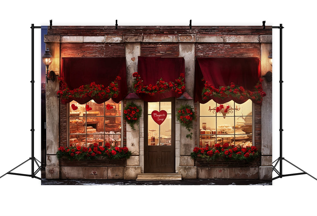 Valentines Day Photoshoot Backdrop Heart Roses Bakery Backdrop BRP11-3