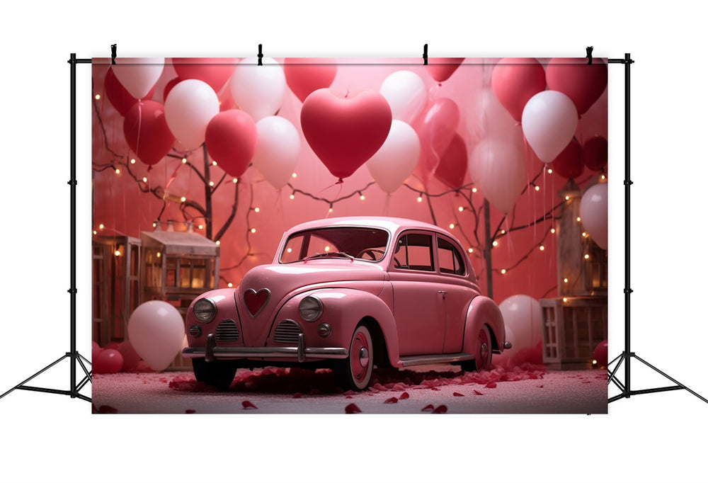Valentine Photo Shoot Backdrop Pink Car Heart Balloons Backdrop BRP11-