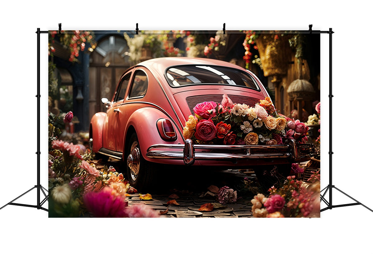 Valentines Day Photo Backdrop Love-Themed Car Floral Backdrop BRP11-41