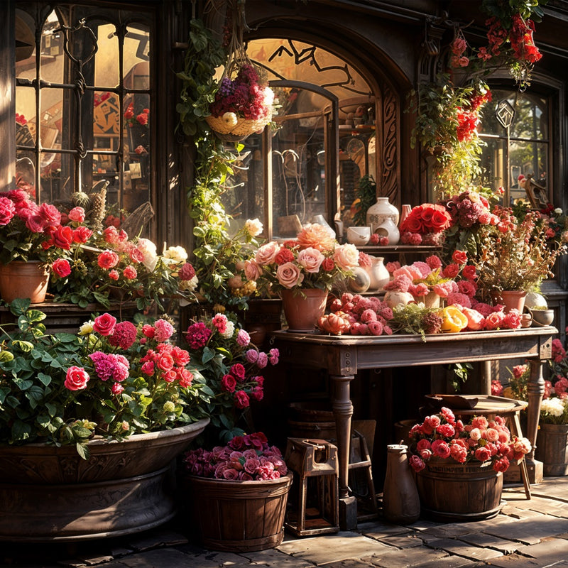 Photography Valentines Backdrop Flower Shop Overflowing Blooms Backdro