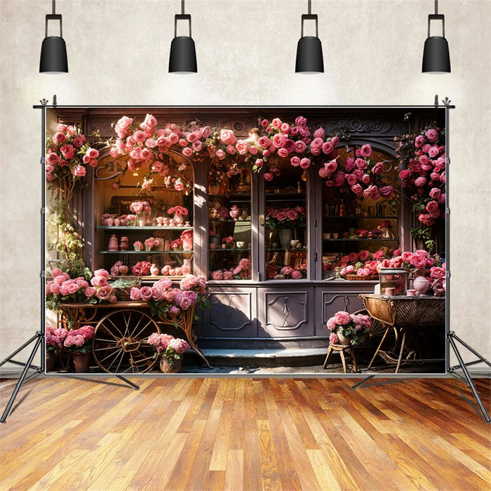 Photography Valentine Backdrops Shopfront Cascading Pink Roses Backdro