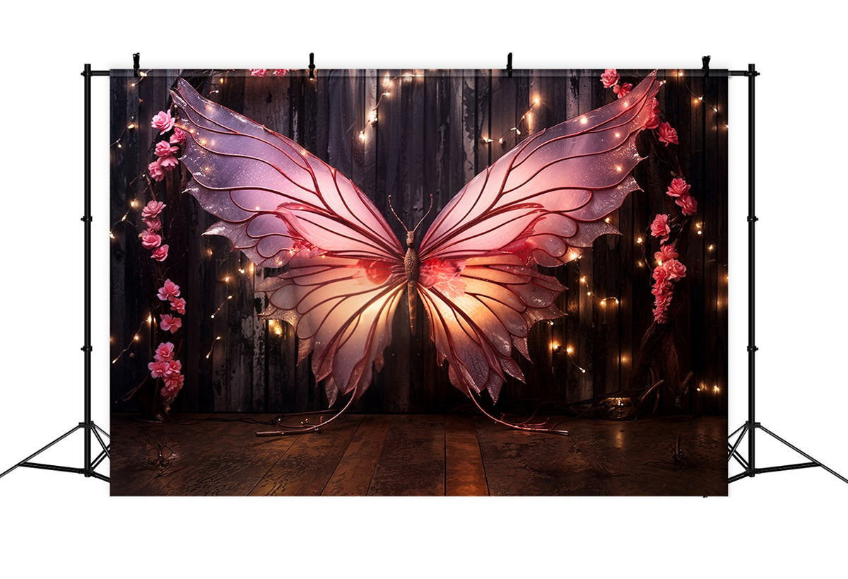 Valentine Day Backdrops Pink Butterfly Sparkling Wings Backdrop BRP11-