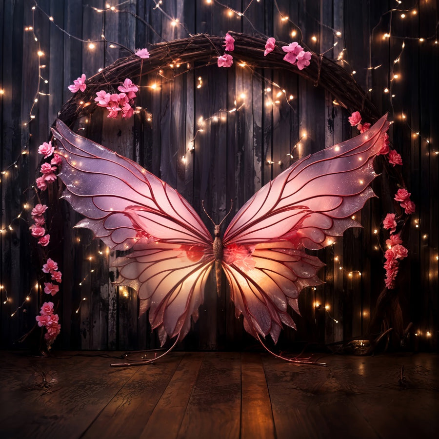 Valentine Day Backdrops Pink Butterfly Sparkling Wings Backdrop BRP11-