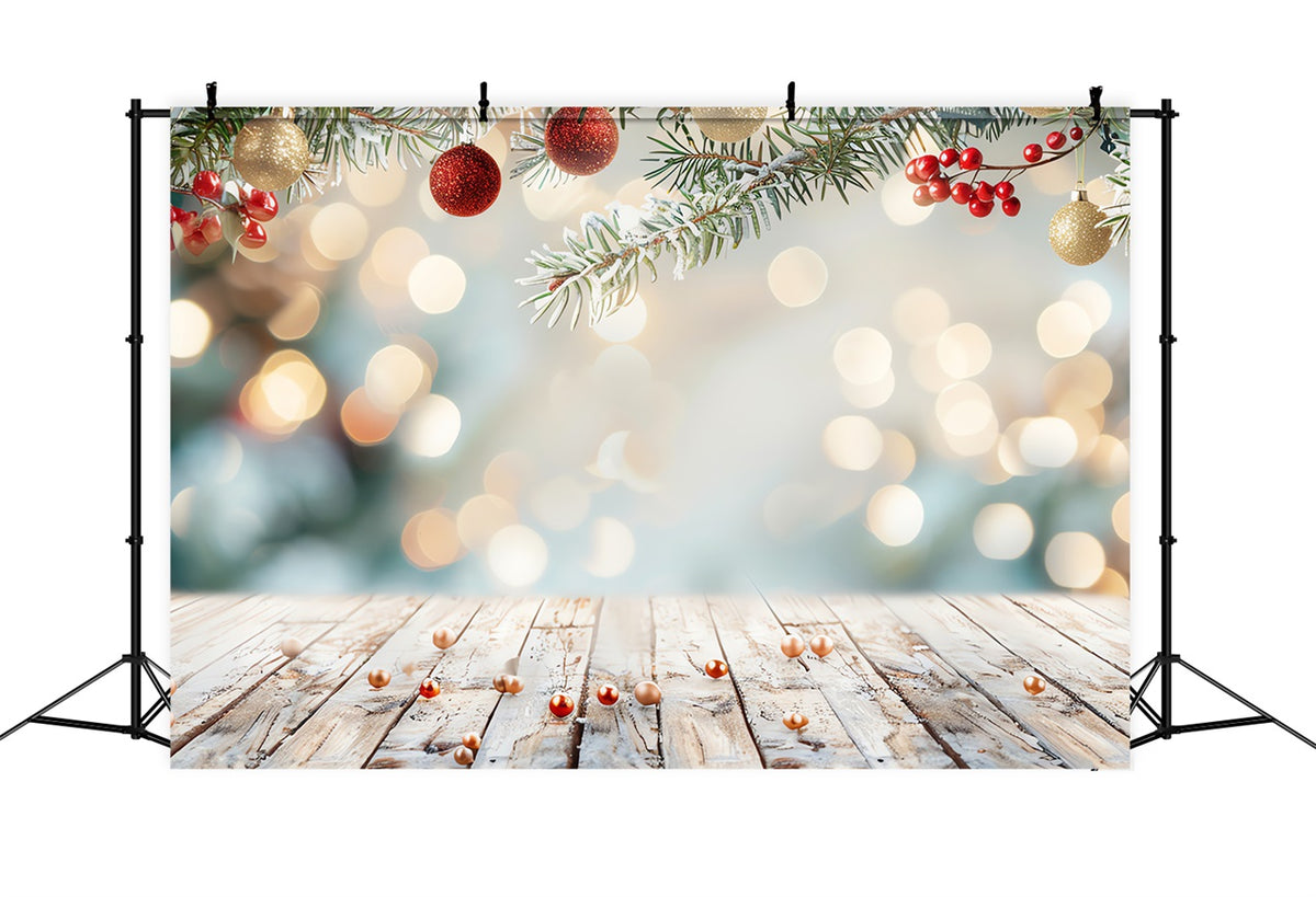 Winter Backdrops Christmas Baubles Snowy Fir Branches Backdrop BRP11-4
