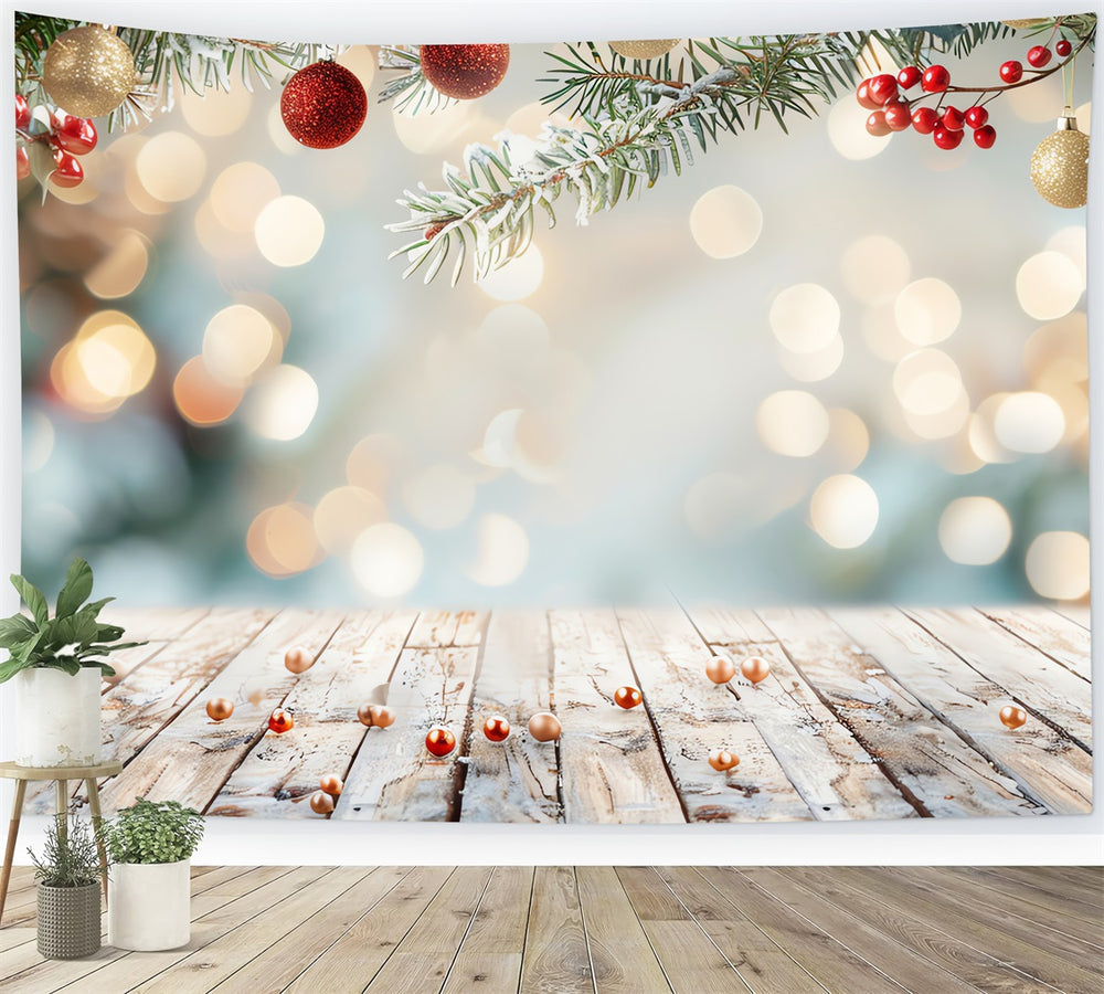 Winter Backdrops Christmas Baubles Snowy Fir Branches Backdrop BRP11-4