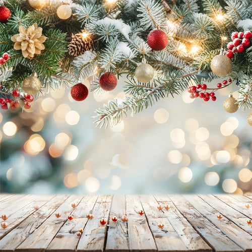 Winter Backdrops Christmas Baubles Snowy Fir Branches Backdrop BRP11-4