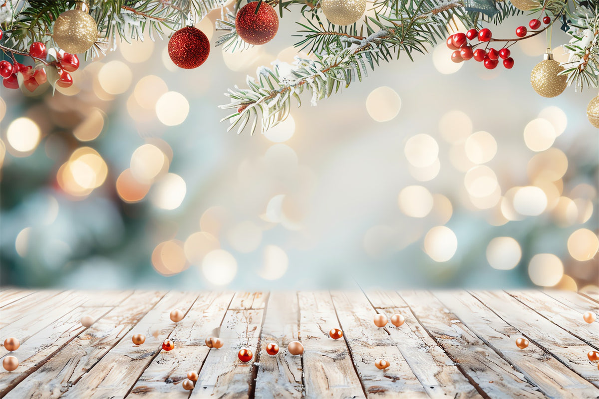 Winter Backdrops Christmas Baubles Snowy Fir Branches Backdrop BRP11-4