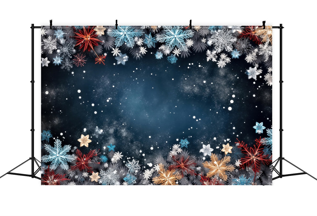 Winter Backdrops Colorful Snowflakes Dark Starry Sky Backdrop BRP11-46