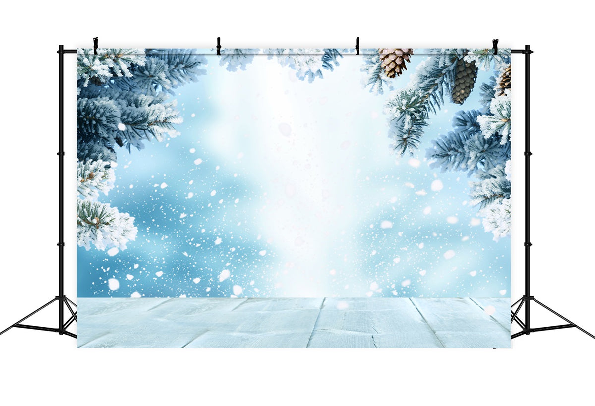 Winter Photo Backdrop Snowy Trees Falling Snowflakes Backdrop BRP11-46