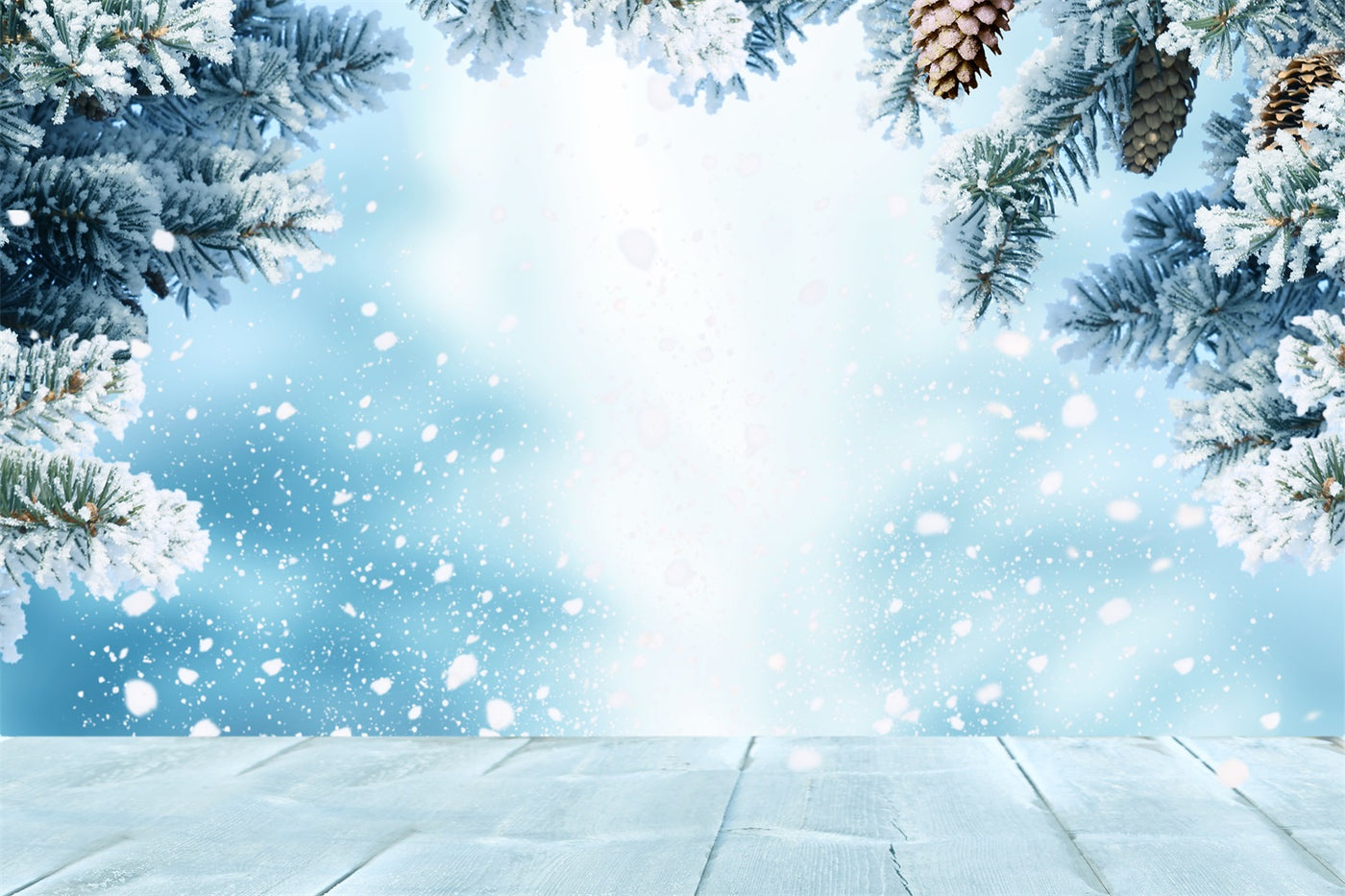 Winter Photo Backdrop Snowy Trees Falling Snowflakes Backdrop BRP11-46