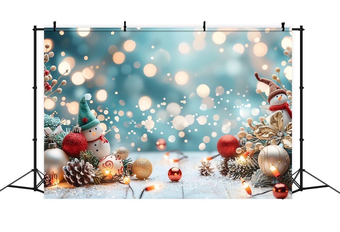 Winter Photo Backdrop Snowman Christmas Ornaments Glow Backdrop BRP11-