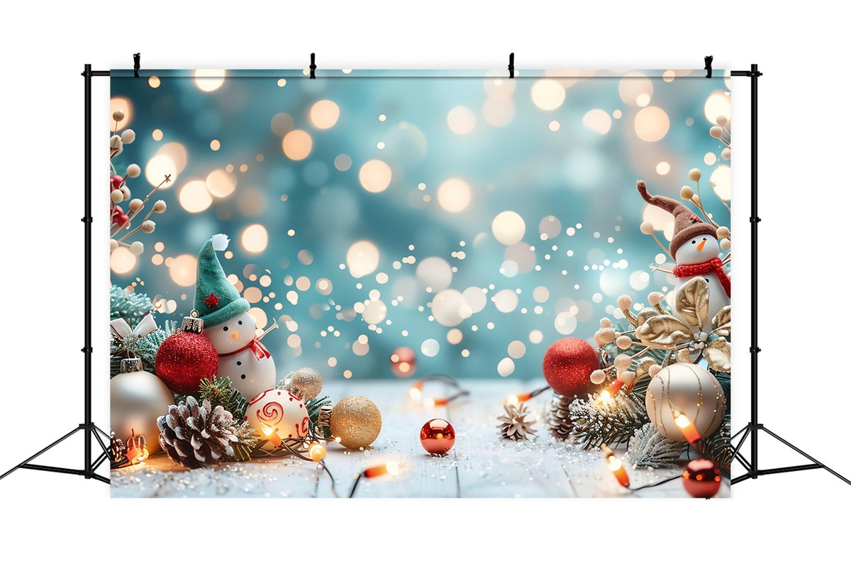 Winter Photo Backdrop Snowman Christmas Ornaments Glow Backdrop BRP11-