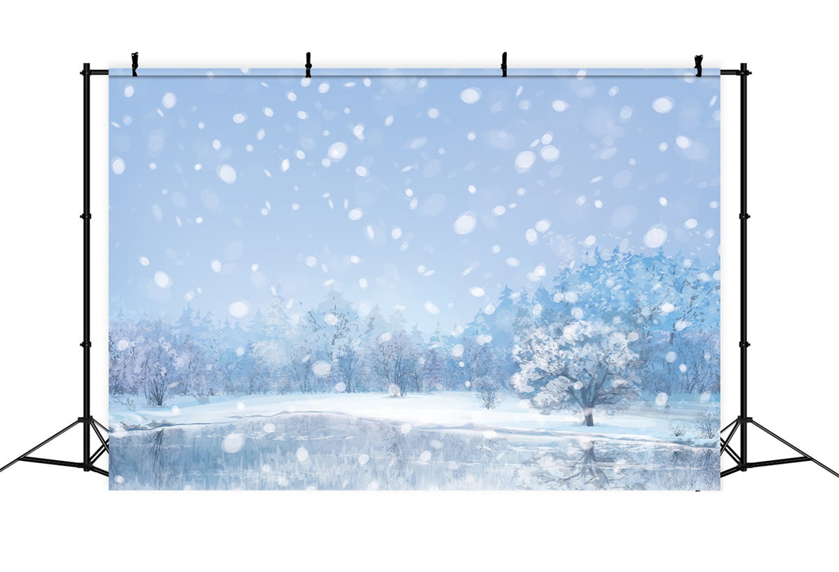Winter Backdrops Snow-Covered Trees Falling Snowflakes Backdrop BRP11-
