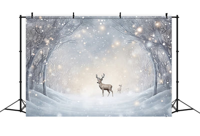 Winter Photography Backdrops Snowy Forest Path Reindeer Backdrop BRP11