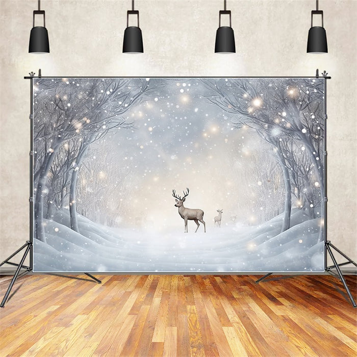Winter Photography Backdrops Snowy Forest Path Reindeer Backdrop BRP11
