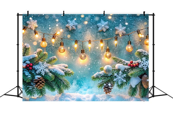 Winter Scene Backdrop Frosted Pinecones String Lights Backdrop BRP11-4