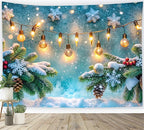 Winter Scene Backdrop Frosted Pinecones String Lights Backdrop BRP11-4