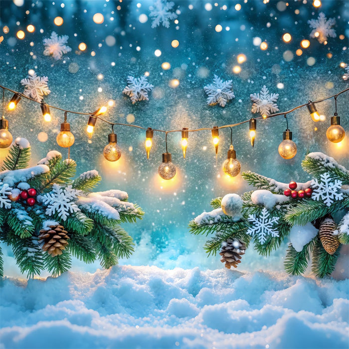 Winter Scene Backdrop Frosted Pinecones String Lights Backdrop BRP11-4