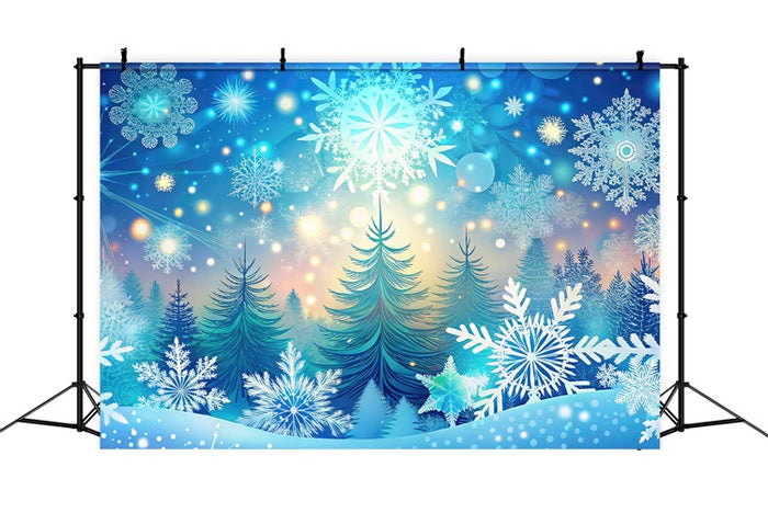 Winter Wonderland Photo Backdrop Snowflakes Radiant Trees Backdrop BRP