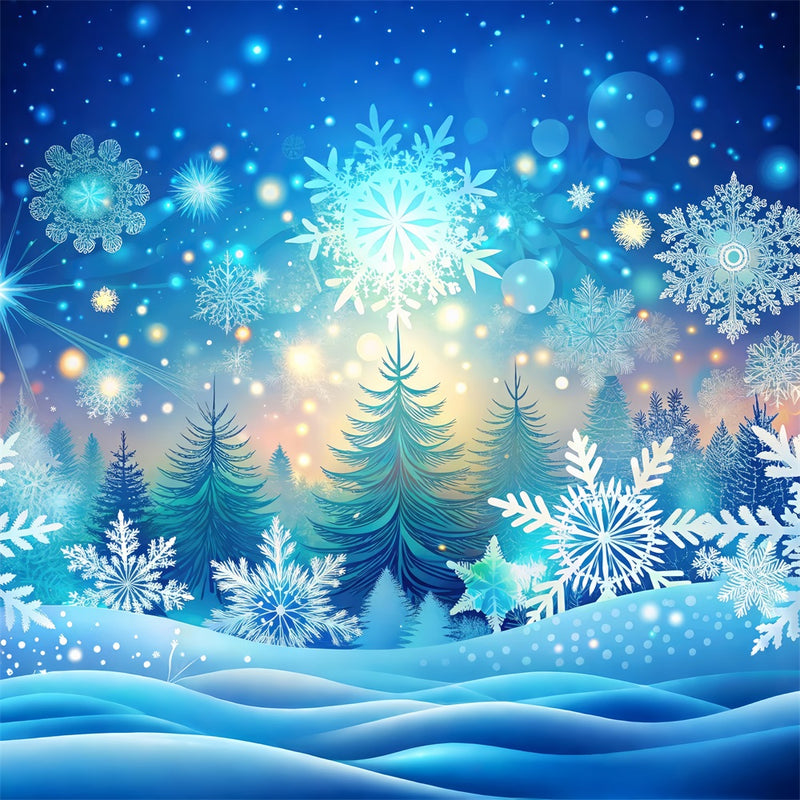 Winter Wonderland Photo Backdrop Snowflakes Radiant Trees Backdrop BRP