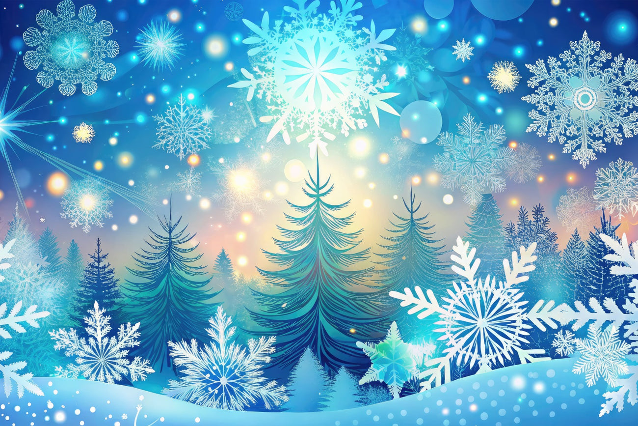 Winter Wonderland Photo Backdrop Snowflakes Radiant Trees Backdrop BRP